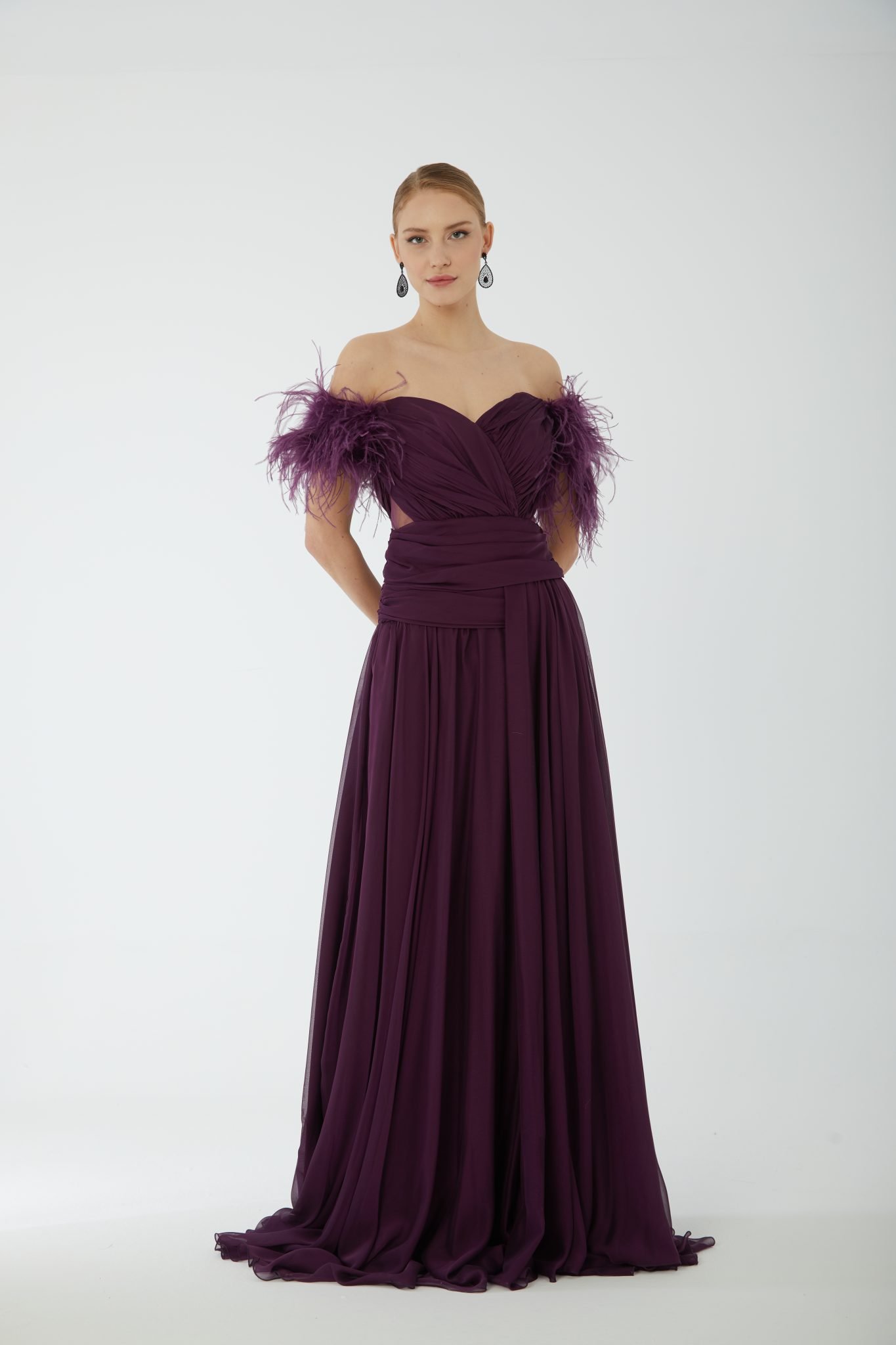 Off shoulder semi-sweetheart high knee evening dress - Alesayi Fashion